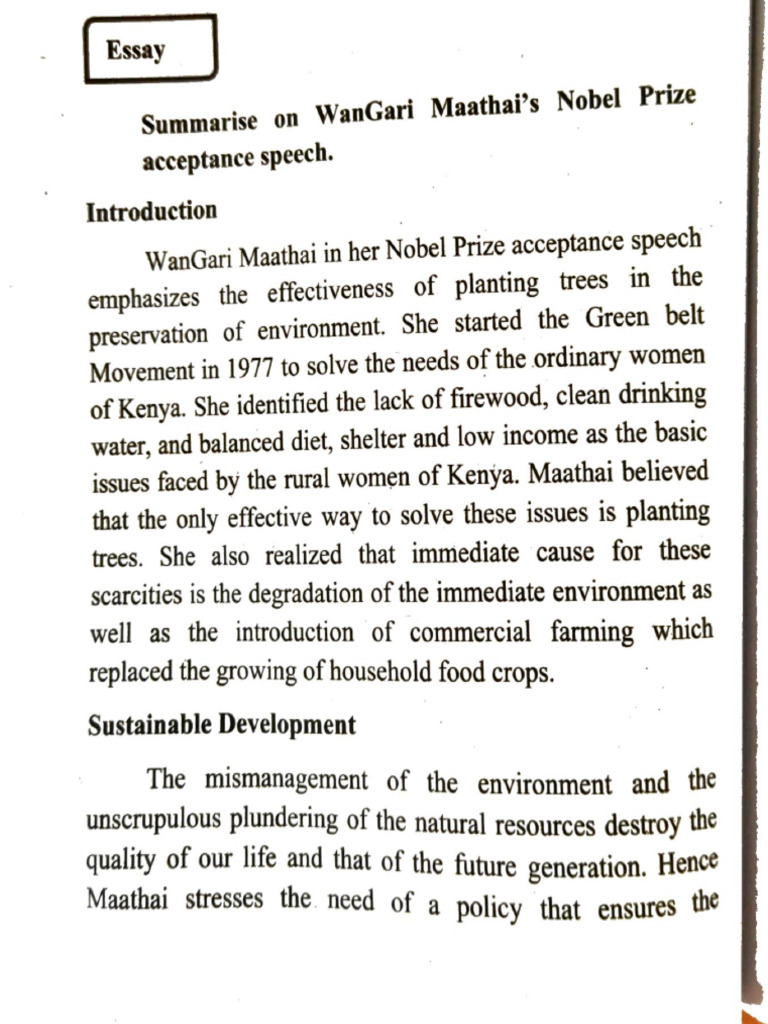 Maathai's Nobel Speech on Sustainability | PDF | Natural Environment ...