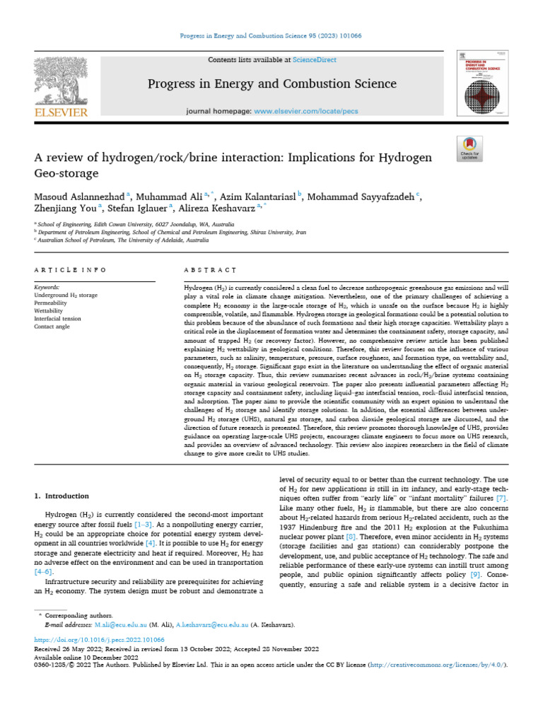 A Review of Hydrogen/rock/brine Interaction: Implications For Hydrogen ...