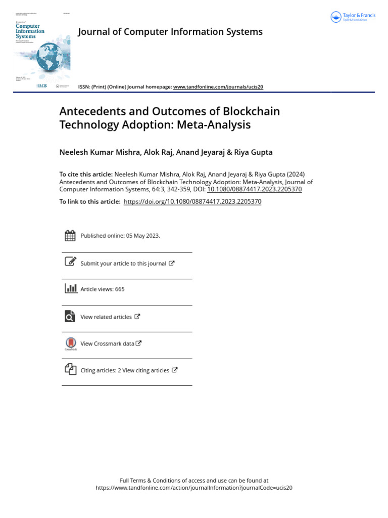 Antecedents and Outcomes of Blockchain Technology Adoption Meta ...