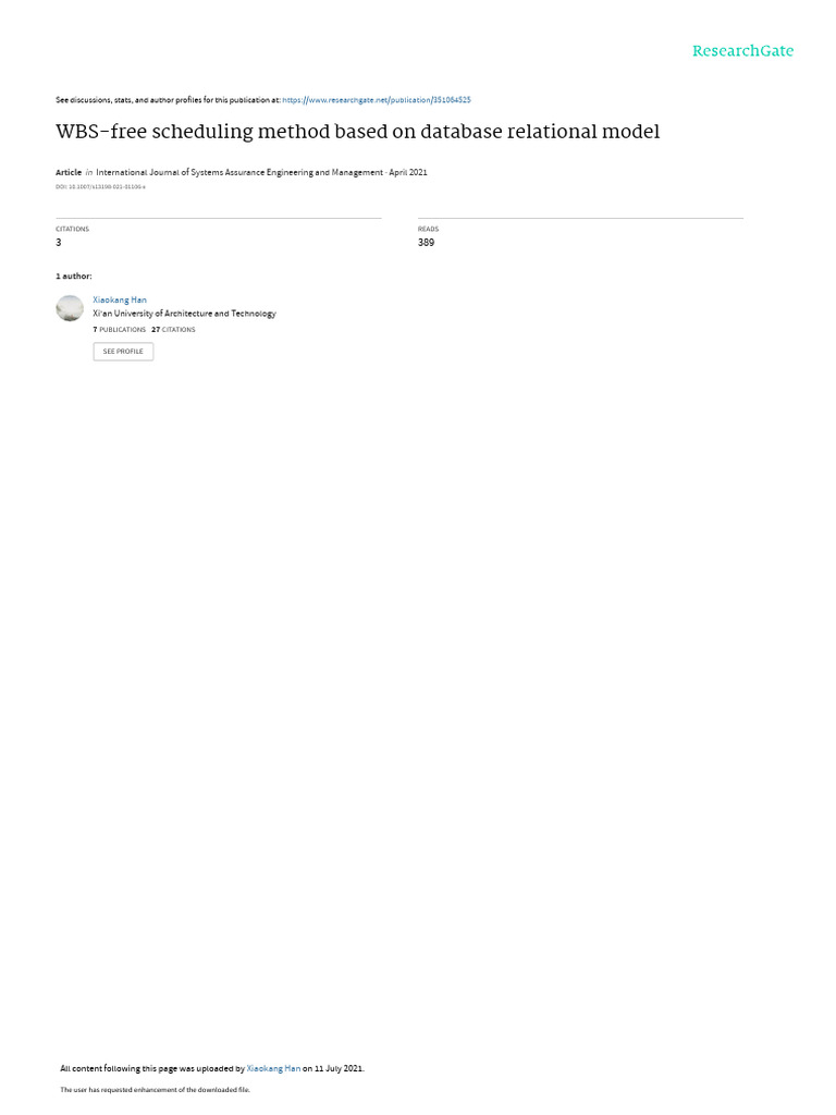 WBS-free Scheduling Method Based On Database Relational Model | PDF | Databases | Data Model