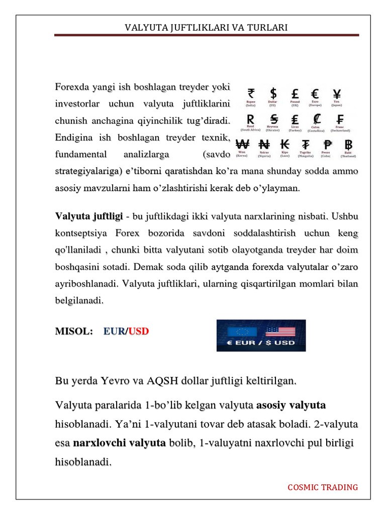 3-DARS. Valyuta Juftliklari Va Turlari | PDF