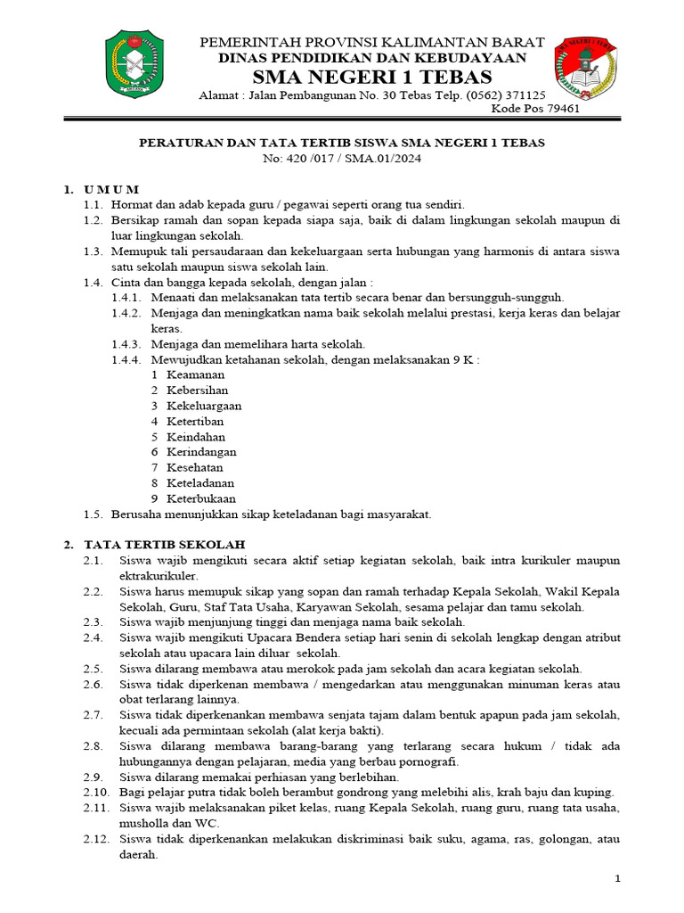 Tata Tertib Siswa - 2024 | PDF