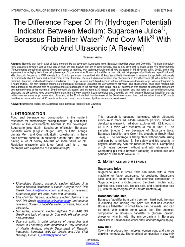 The Difference Paper of PH Hydrogen Pote | PDF | Ultrasound | Liquids