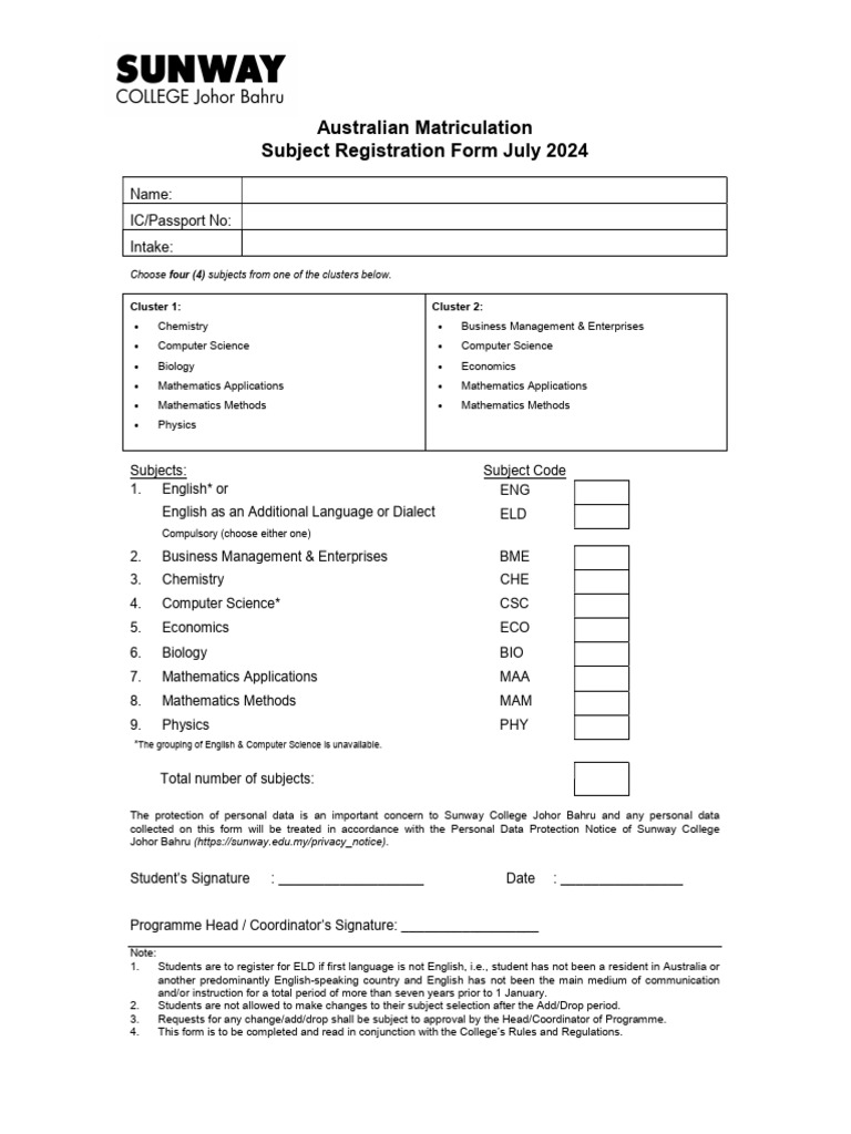 Subject Registration Form | PDF | English Language | Computing