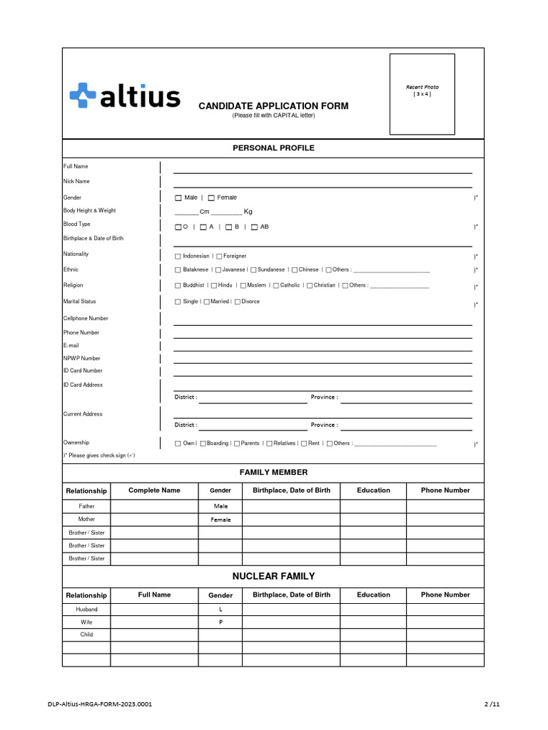 Form Data Isian Pegawai Altius - V1 | PDF
