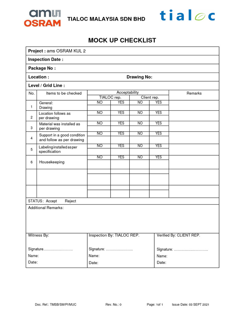 Mock Up Checklist | PDF