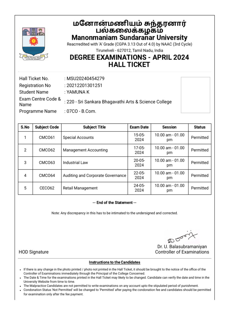 Show-Hallticket | PDF