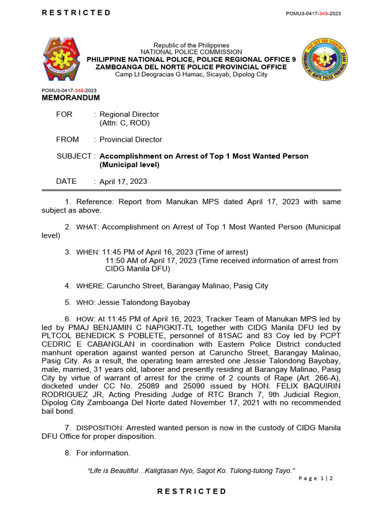 Arrest of Top 1 Most Wanted Person | PDF | Public Law | Criminal Justice
