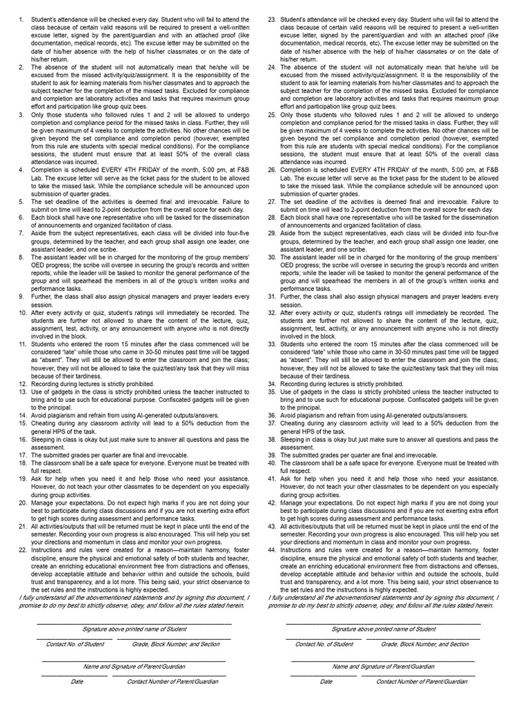 CLASS-RULES-SY-2023-2024 | PDF | Disciplines | Behavior Modification