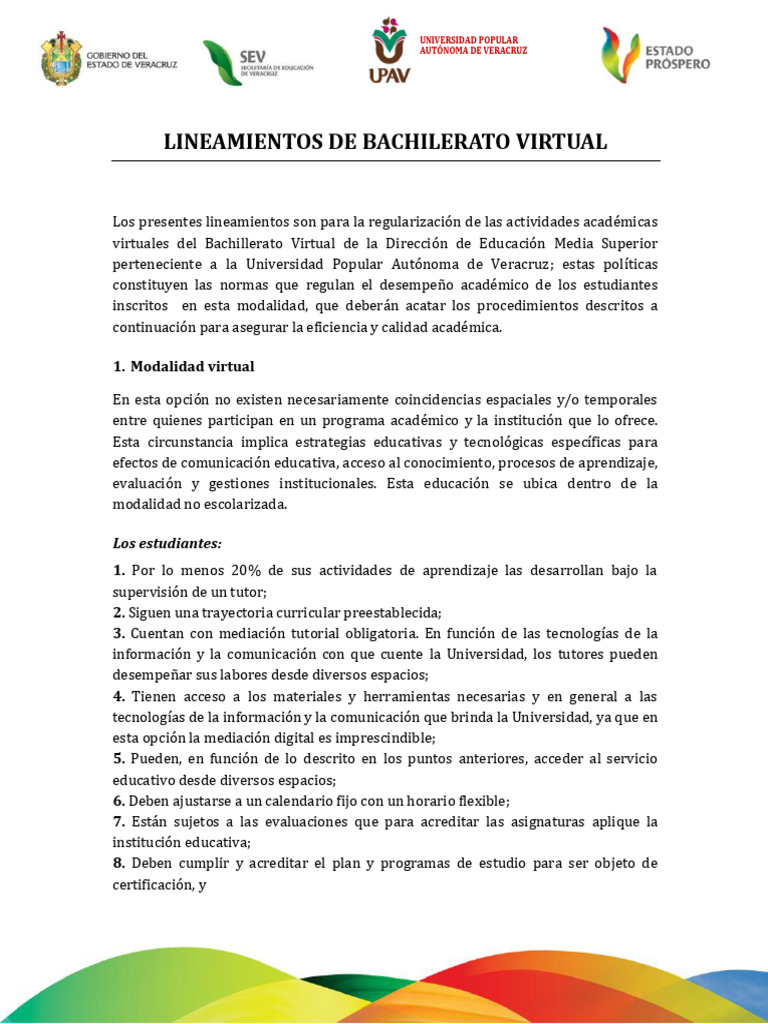 Lineamientos Bachillerato Virtual UPAV | PDF | Evaluación