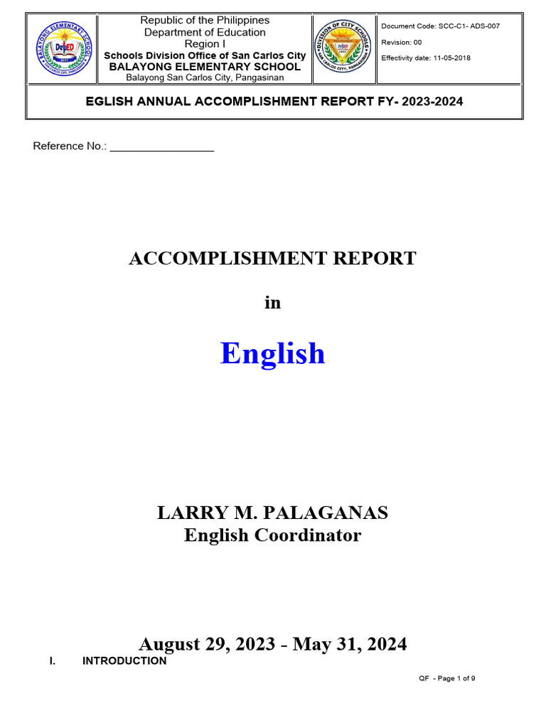 Balayong Es English-Accomplishment-Report-2022 | PDF