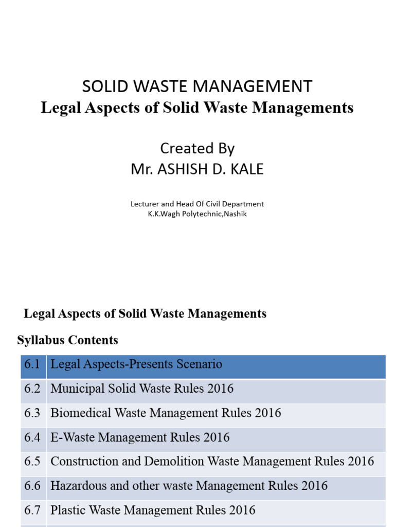 Unit - VI Legal Aspects of Solid Waste Management | PDF | Waste | Waste ...