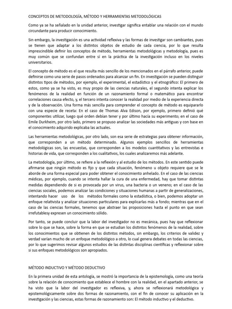 Conceptos de Método y Metodología | PDF | Método científico | Conocimiento