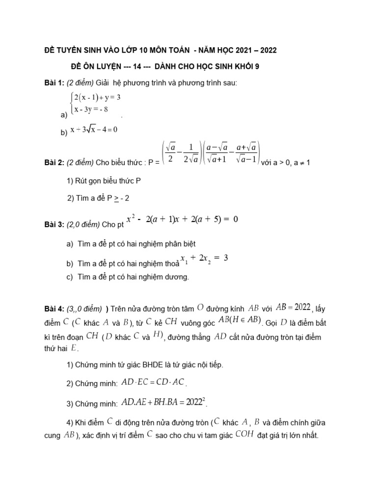 De On Luyen Thi Vao Lop 10 Mon Toan de So 14 | PDF