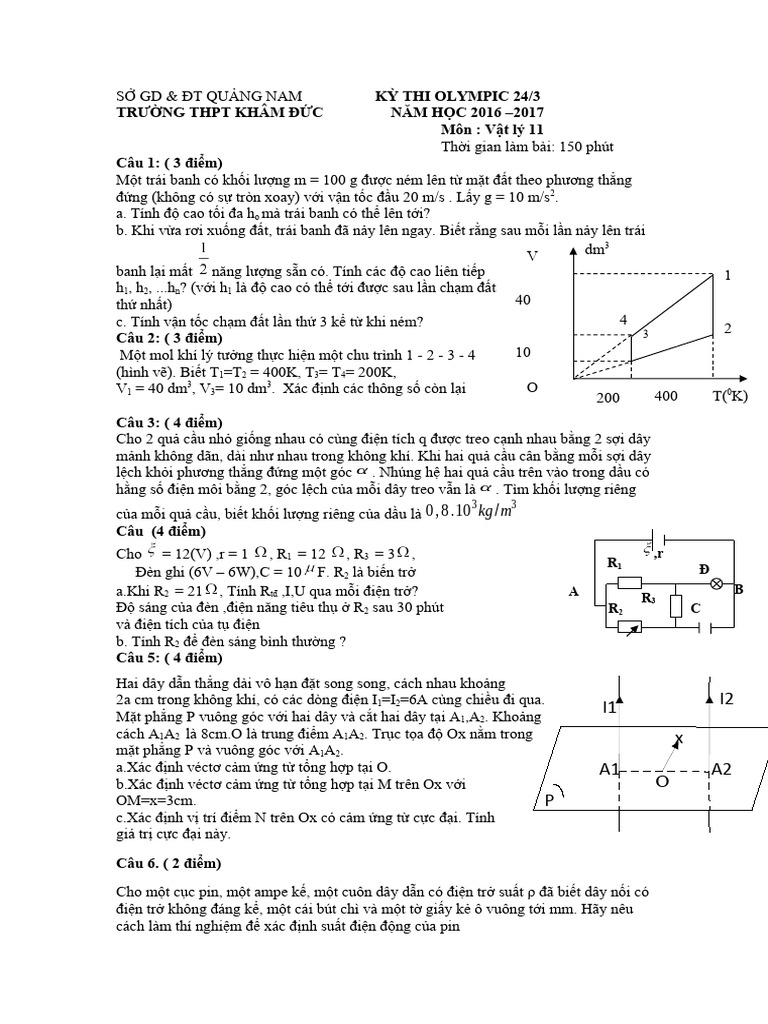 De Thi Olympic Vat Ly 11 Truong Kham Duc Co Dap An | PDF