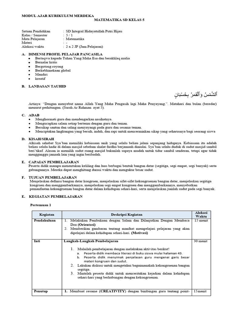 Modul Ajar Matematika Bab 4 Kelas 5 | PDF | Karier & Perkembangan