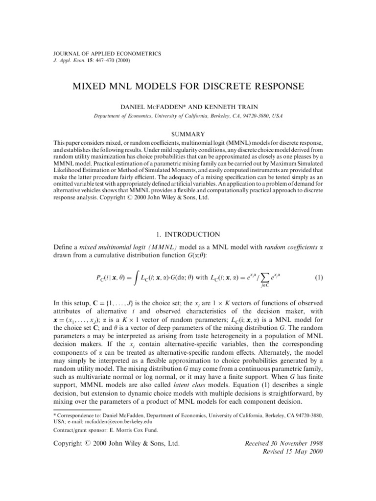 21 J of Applied Econometrics - 2000 - McFadden - Mixed MNL Models For ...