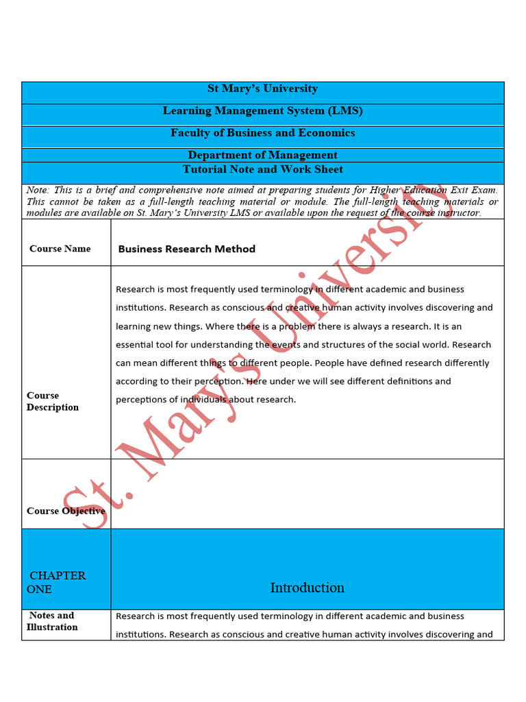 Business - Research - Method Tutorial - Notes - and - Worksheet 2 | PDF ...