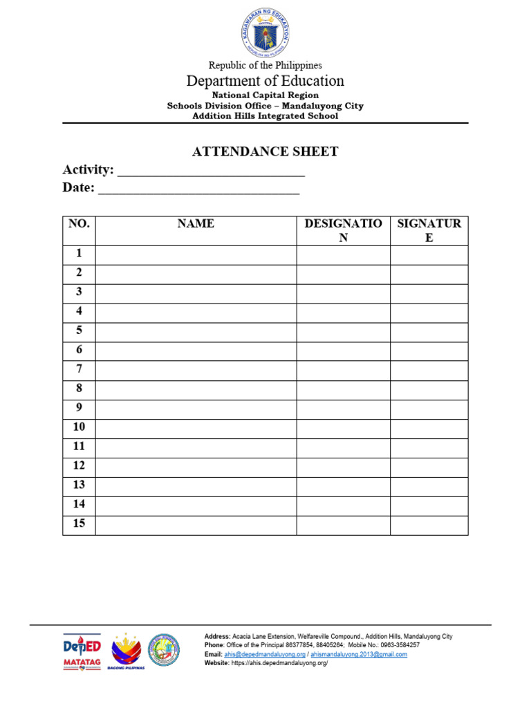 Attendance Sheet for Aral Program | PDF