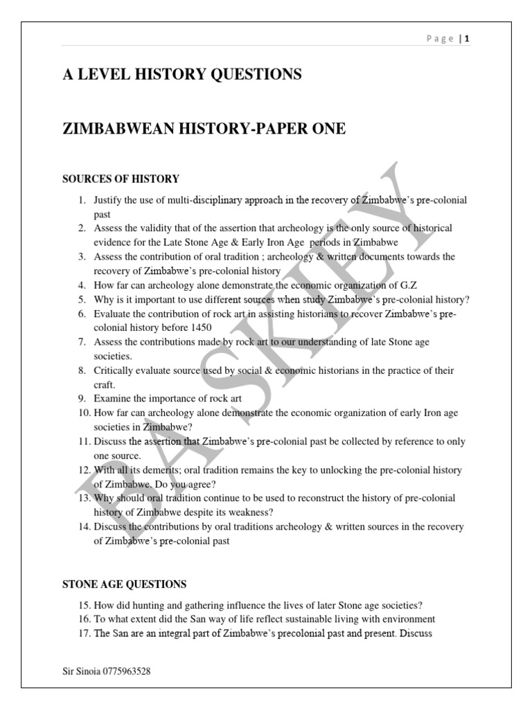 A - LEVEL History - QUESTIONS-p2lo3 | PDF | Rhodesia | Zimbabwe