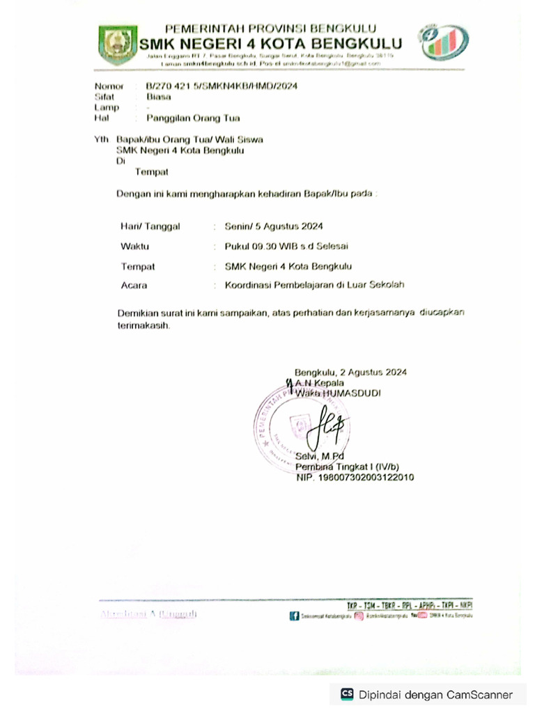 Surat Panggilan Ortu Ade - 1 | PDF