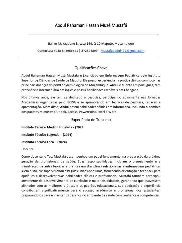 Abdul Rahaman Hassan Muzé Mustafá11 | PDF | Enfermagem | Medicina Clínica