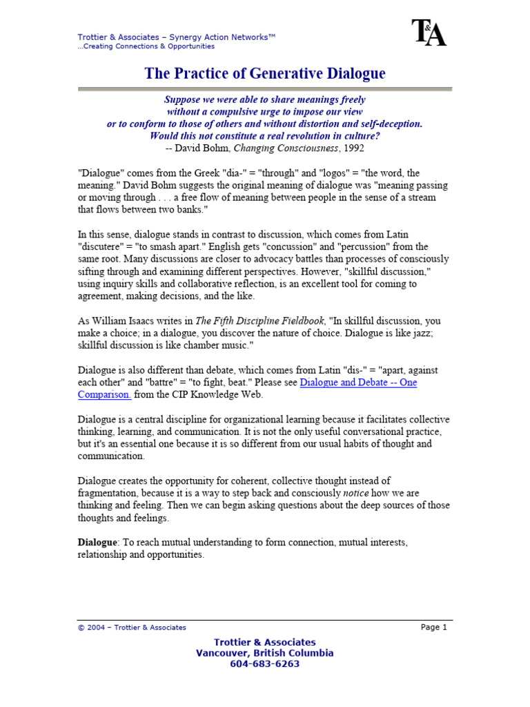 The Practice of Generative Dialogue | PDF | Experience | Thought