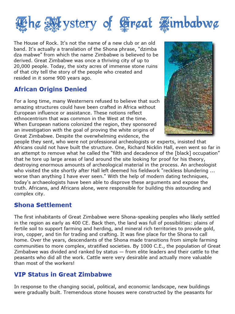 Shona Religion and Great Zimbabwe's Legacy | PDF | Zimbabwe