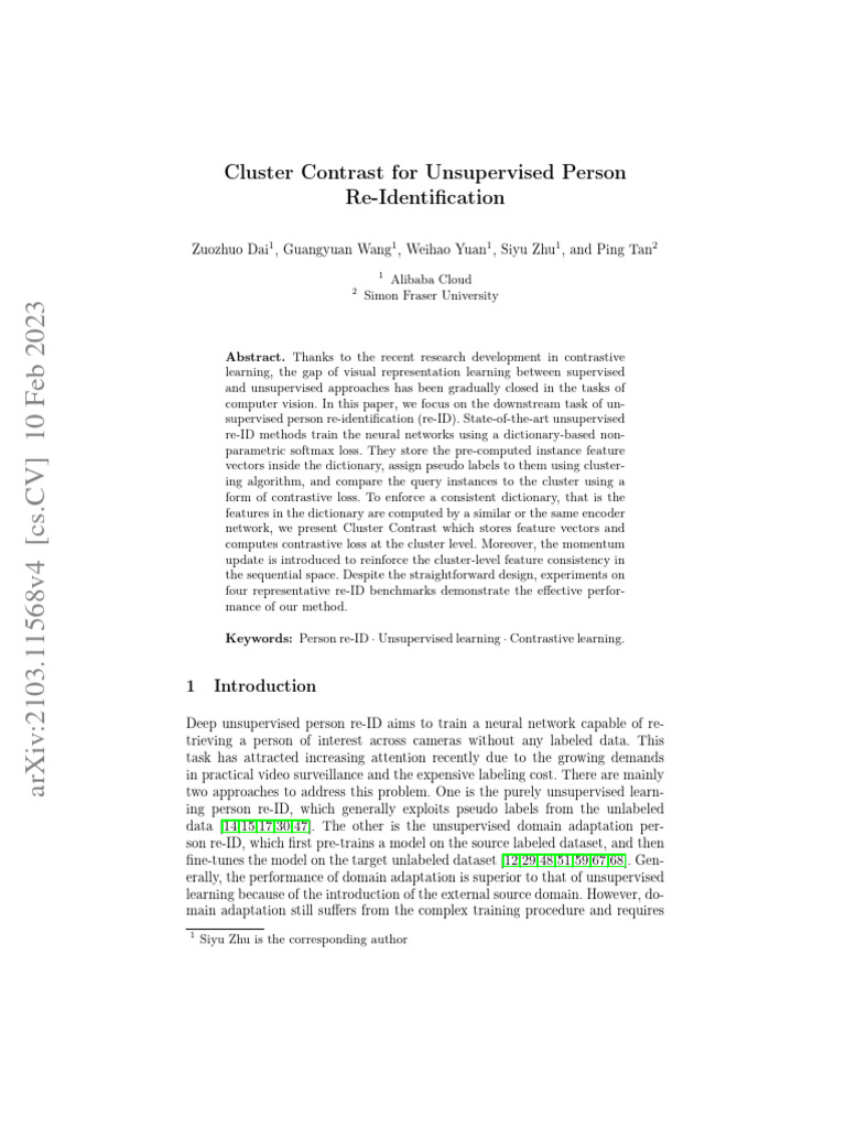Cluster Contrast For Unsupervised Person Re-Identification | PDF ... Cluster Contrast For Unsupervised Person Re-Identification | PDF ...