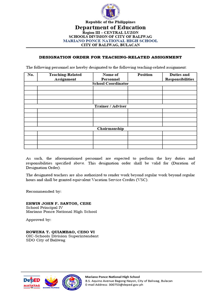 Designation Order For Teaching-Related Assignment | PDF