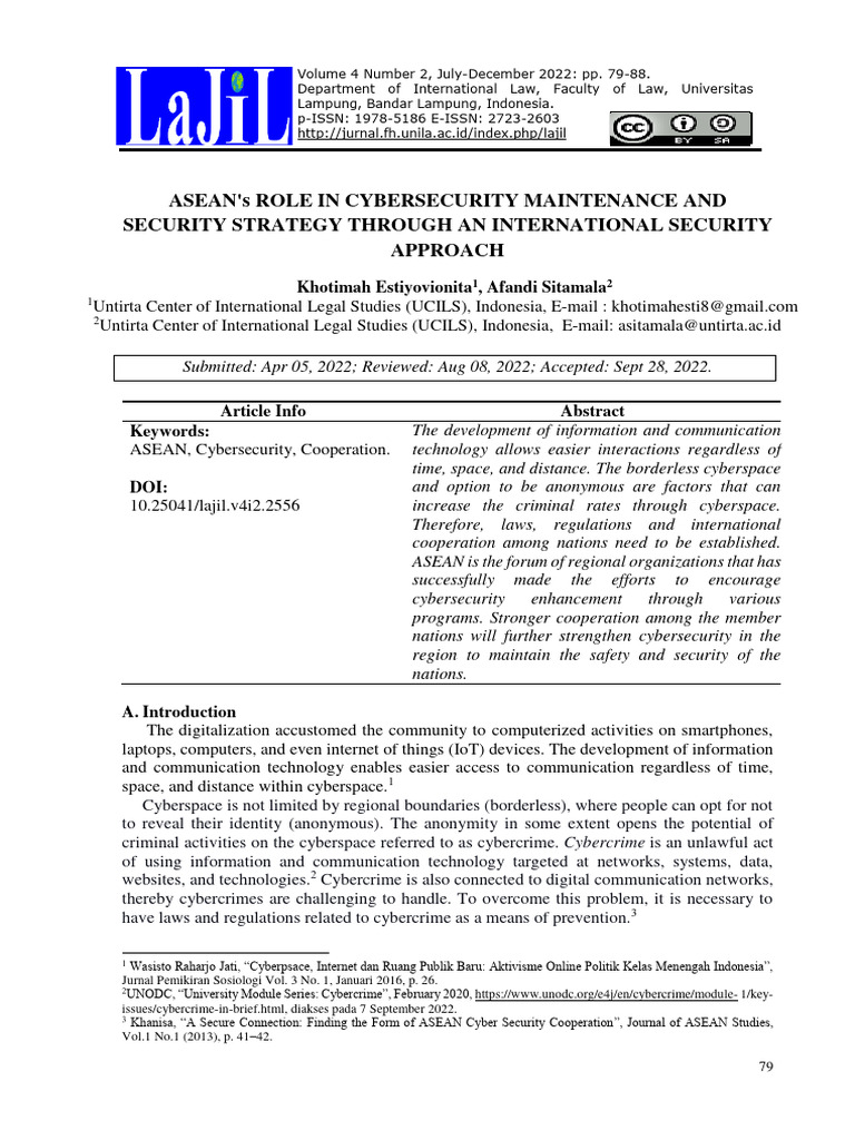 ASEAN's ROLE IN CYBERSECURITY MAINTENANCE AND SECURITY STRATEGY THROUGH AN INTERNATIONAL ...