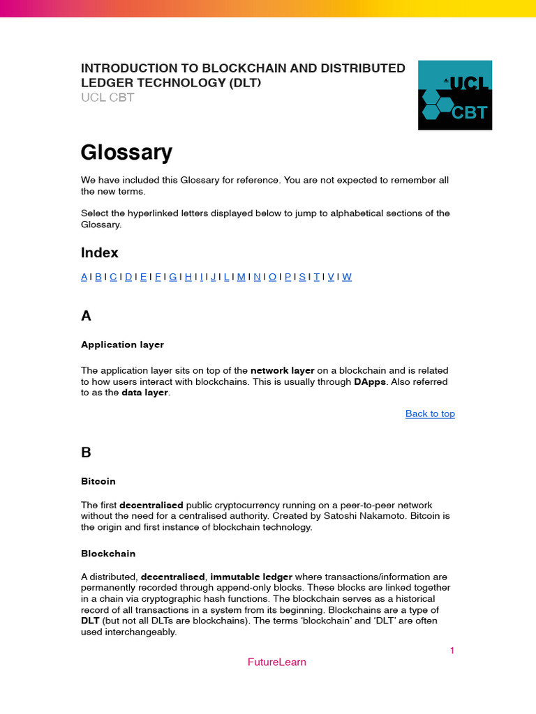 Course Glossary - UCL CBT Introduction To Blockchain and DLT | PDF | Computer Network | Computer ...