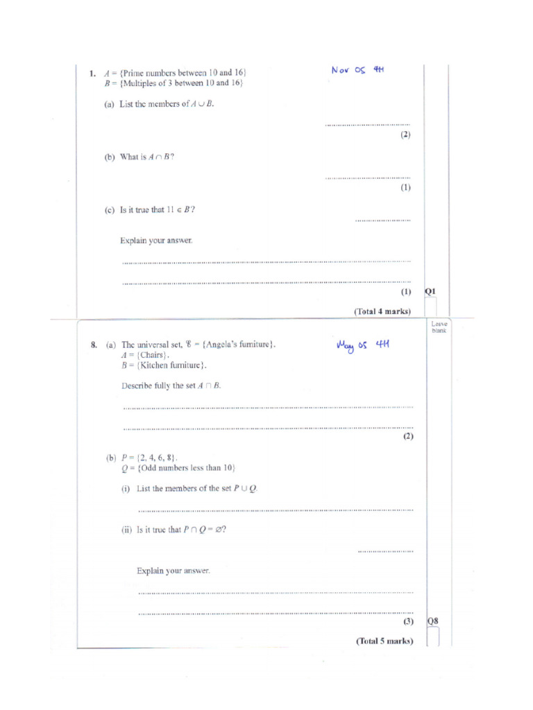 Sets Worksheet | PDF