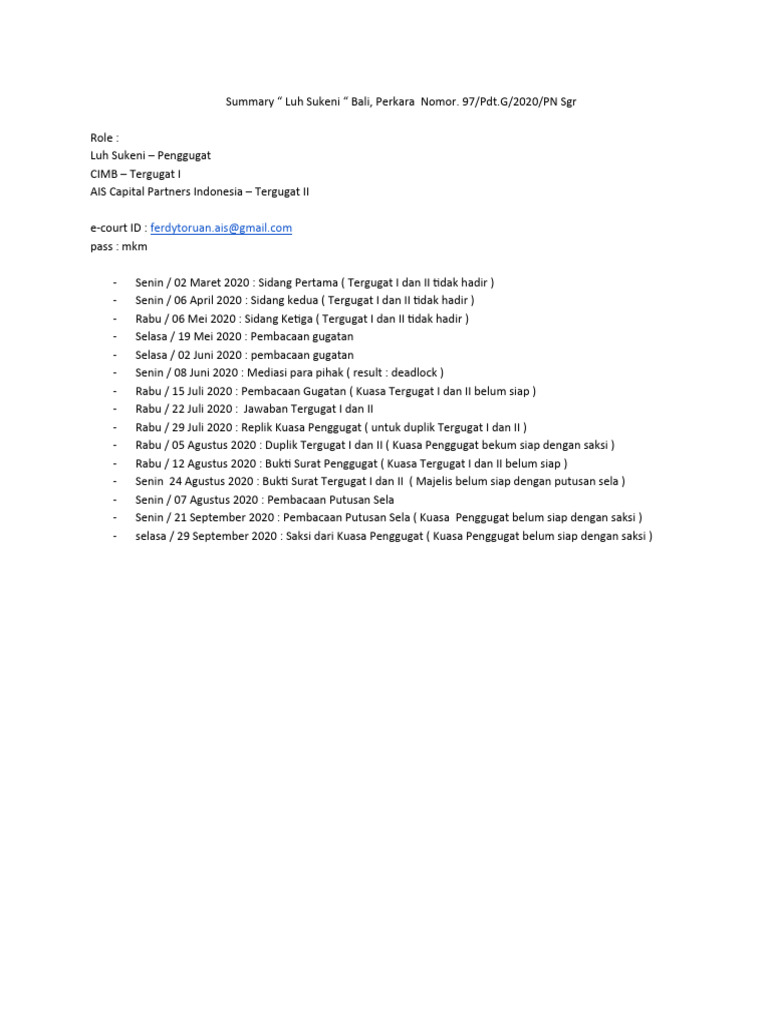 Kasus Luh Sukeni vs CIMB dan AIS Capital | PDF