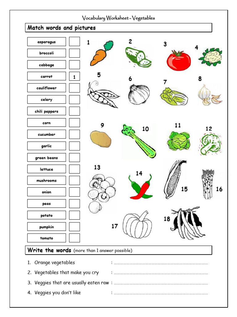 Kids' Veggie Vocabulary Fun | PDF