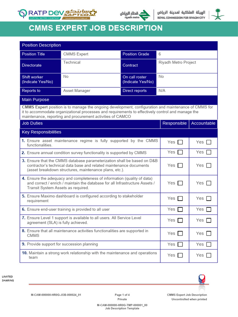 M-CAM-000000-HR0G-JOB-000024 - 01 CMMS Expert Job Description-1 | PDF ...