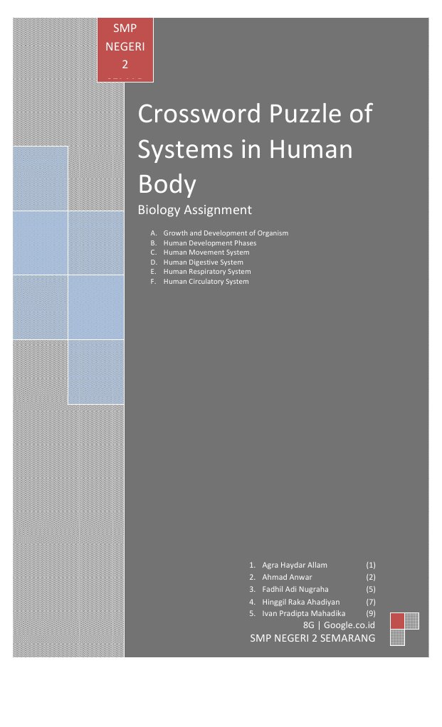 Crossword Puzzle of Systems in Human Body | PDF | Embryo | Blood