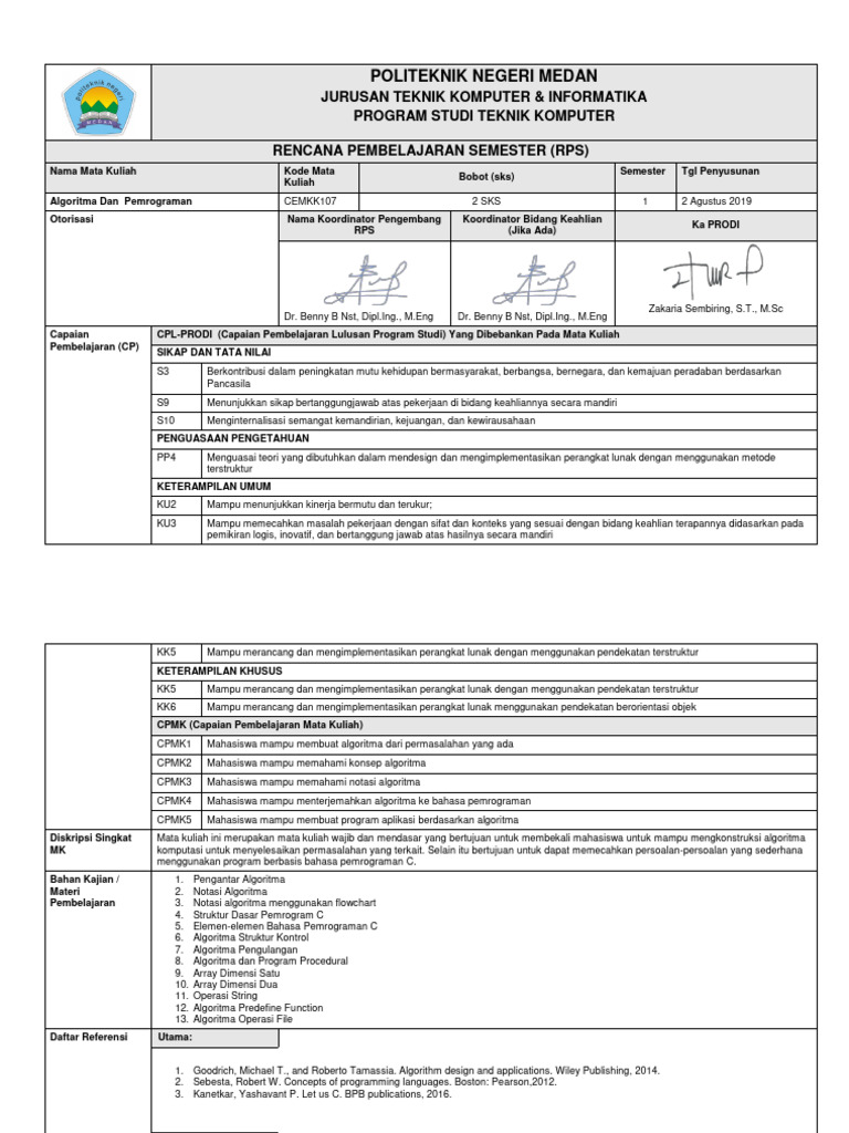 RPS Algoritma Dan Pemrograman | PDF | Seni | Teknologi & Rekayasa