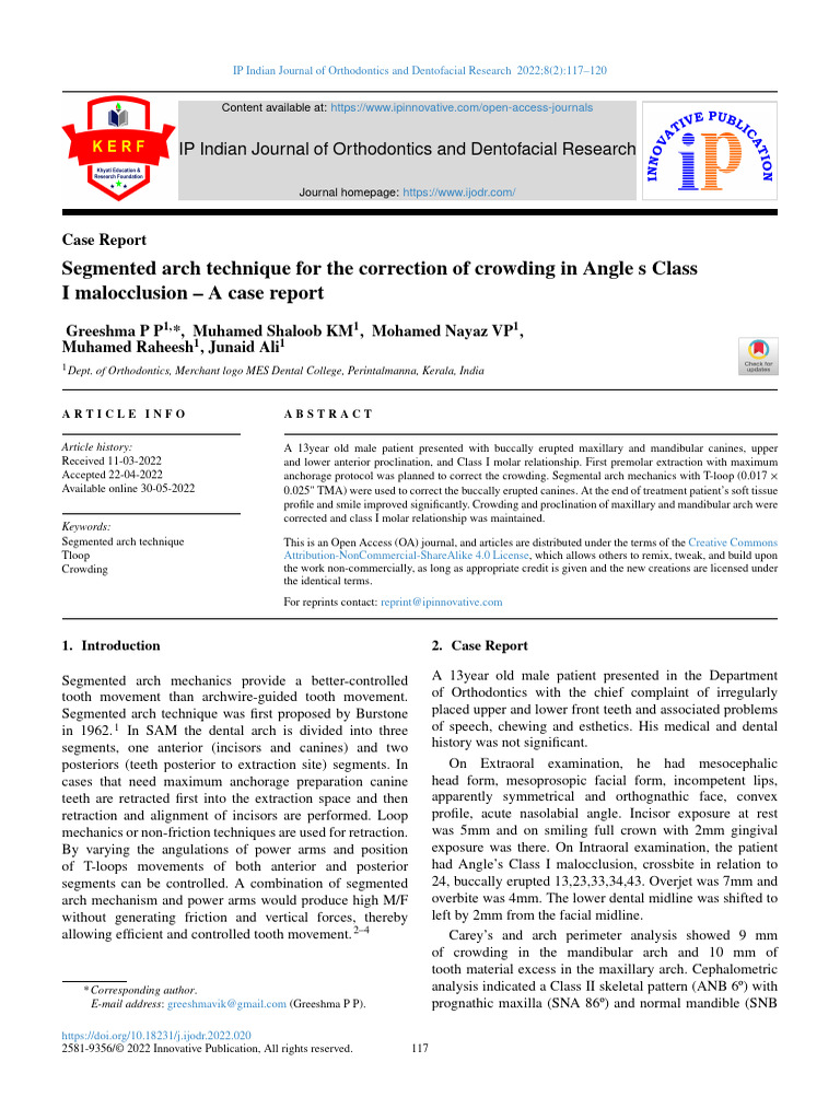 Segmented Arch Technique For The Correction of Crowding in Angle S ...