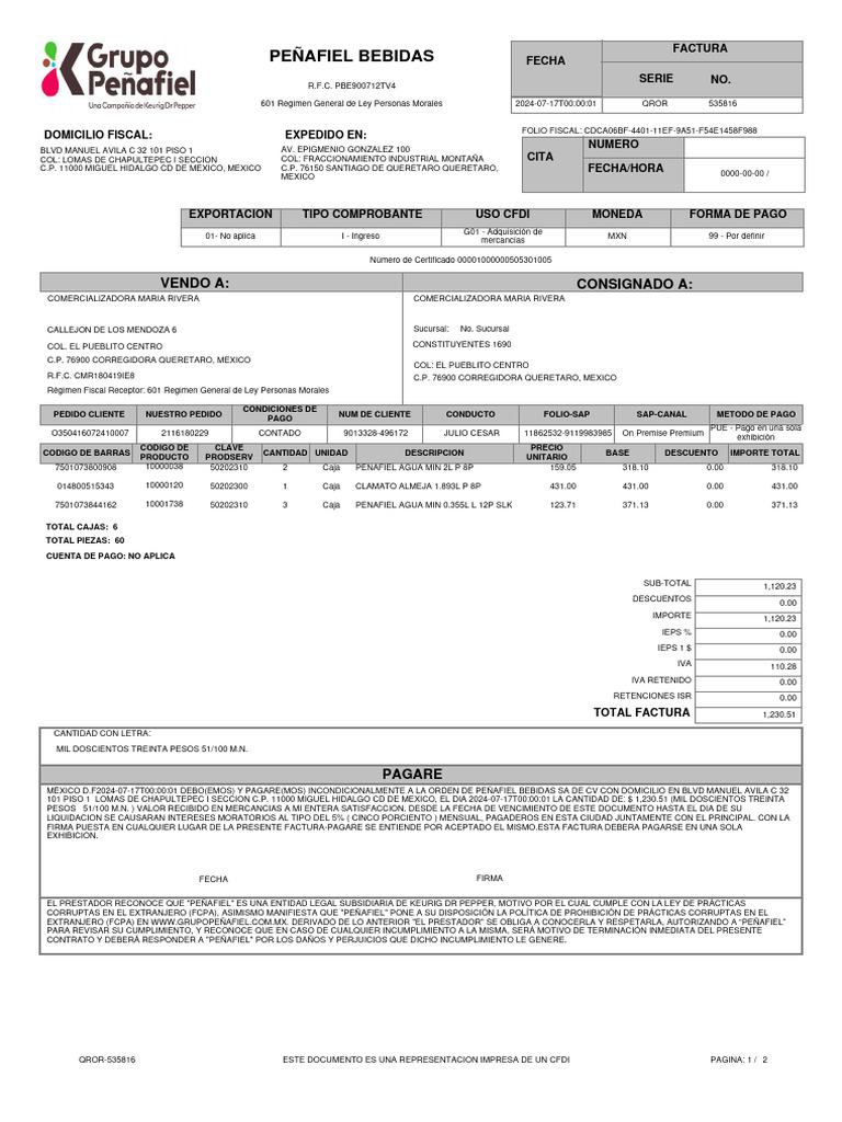 Factura Comercial Peñafiel 2024 | PDF