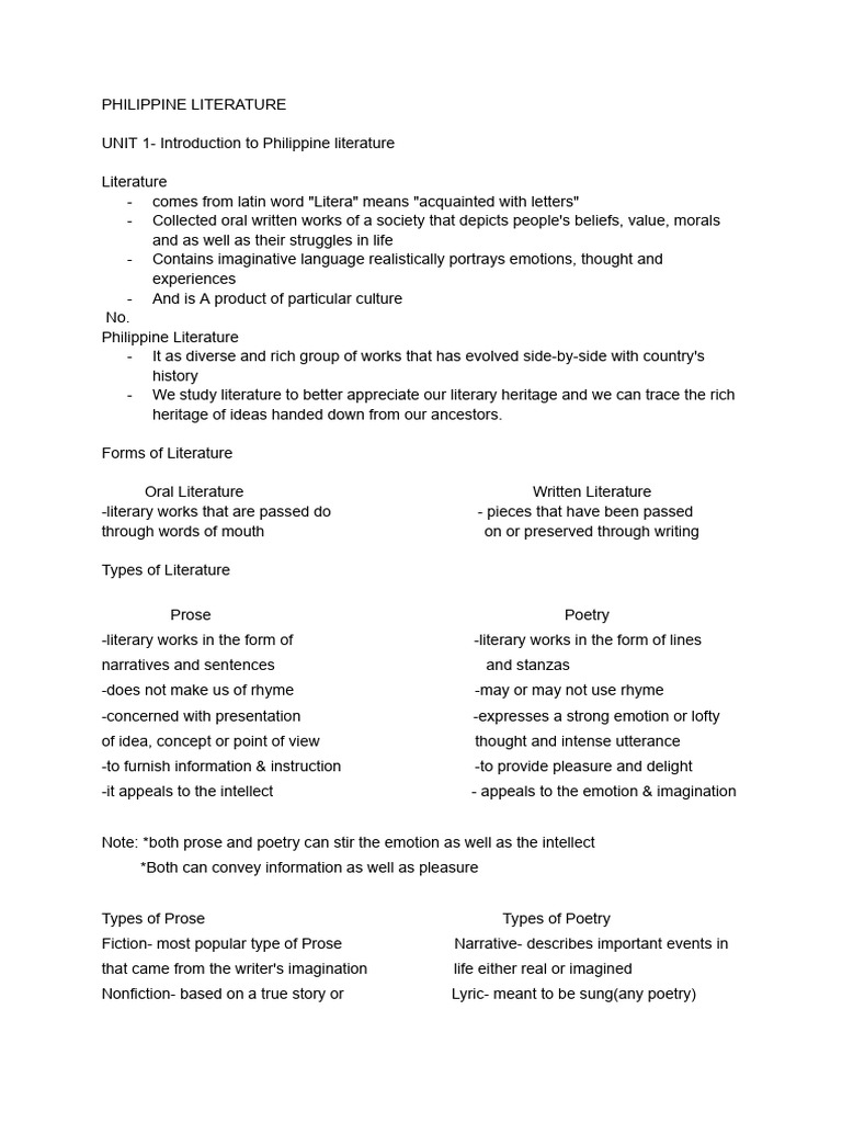 Overview of Philippine Literature | PDF | Poetry | Tagalog Language