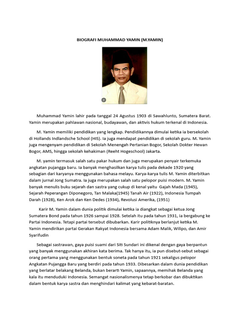 Biografi Muhammad Yamin, Pahlawan Nasional | PDF | Politik | Sejarah