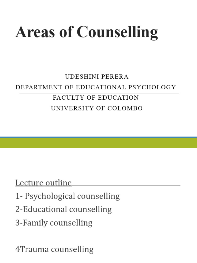 Areas of Counseling Pgde EM | PDF | Mental Disorder | Anxiety