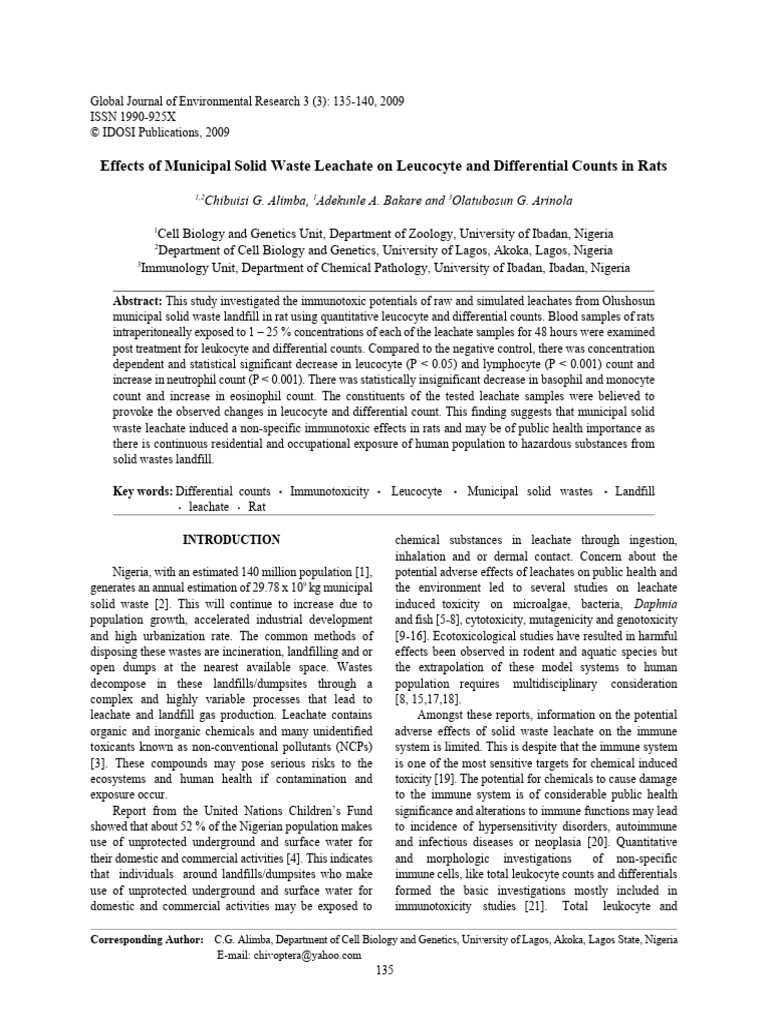 Alimba et al 2009 | PDF | White Blood Cell | Biology