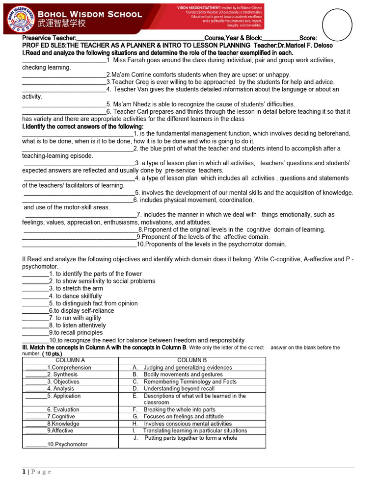 PROFED5 LE#5 -LESSON PLANNING | PDF | Teachers | Cognition