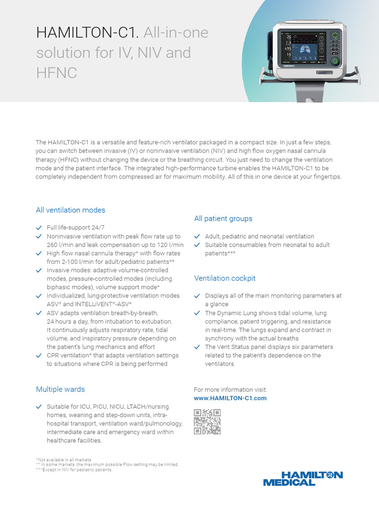 Hamilton c1 All in One IV Niv HFNC Brochure en Elo20220710.00 | PDF ...