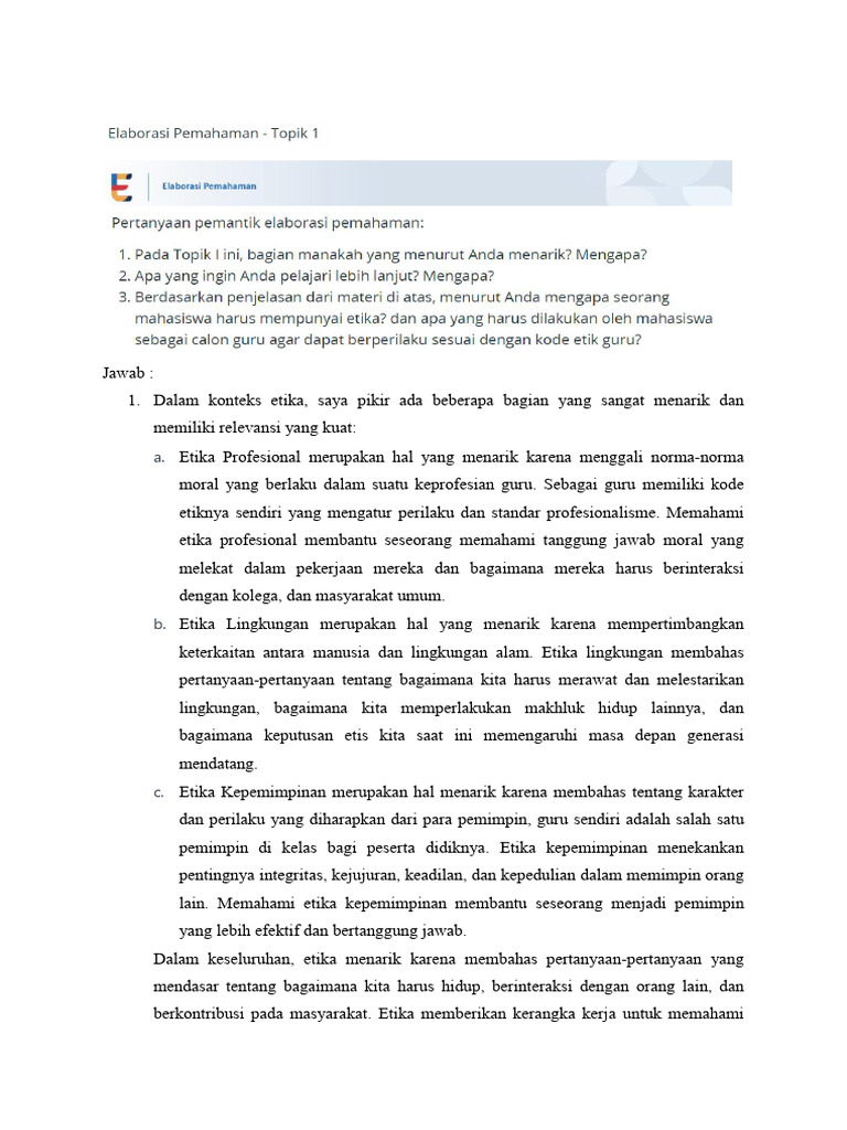Elaborasi Pemahaman - Topik 1 | PDF