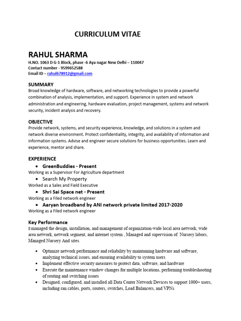 RAHUL SHARMA CV | PDF | Computer Network | Network Switch