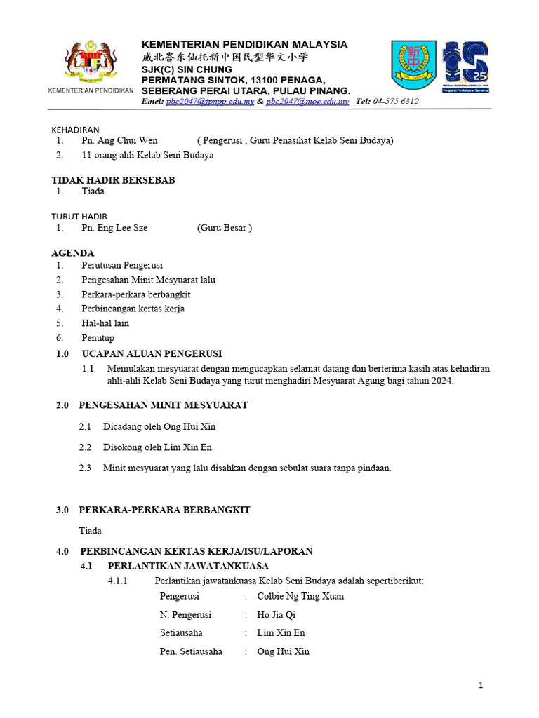 Minit Mesyuarat Agung KSB 2023 | PDF