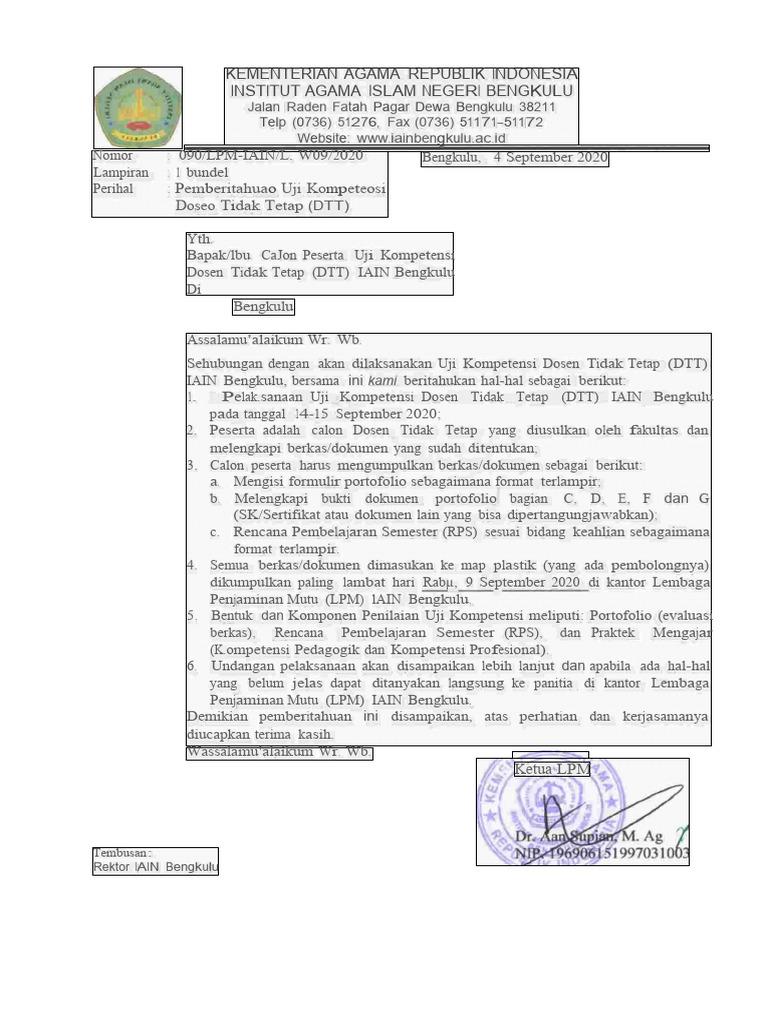 Pemberitahuan Uji Kompetensi DTT | PDF
